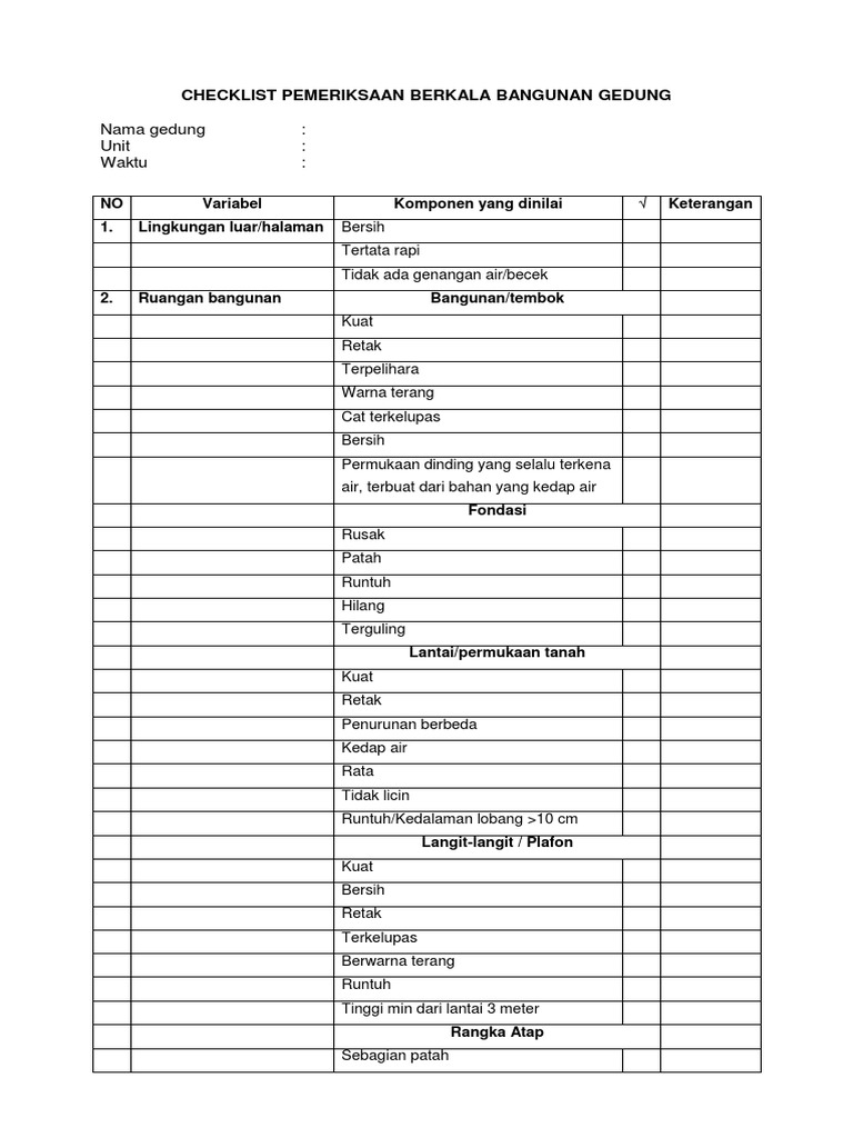Checklist Pemeriksaan Berkala Bangunan Gedung | PDF