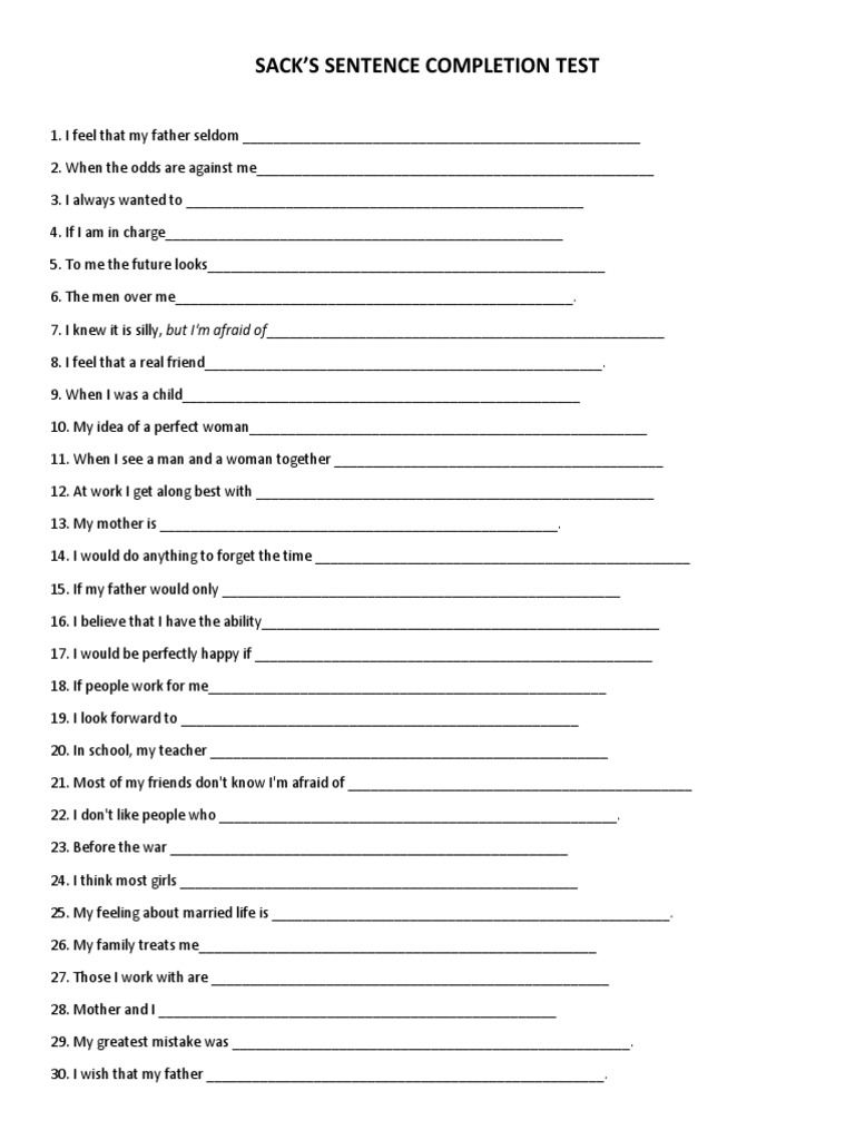 SACK'S SENTENCE cOMPLETION TEST | PDF