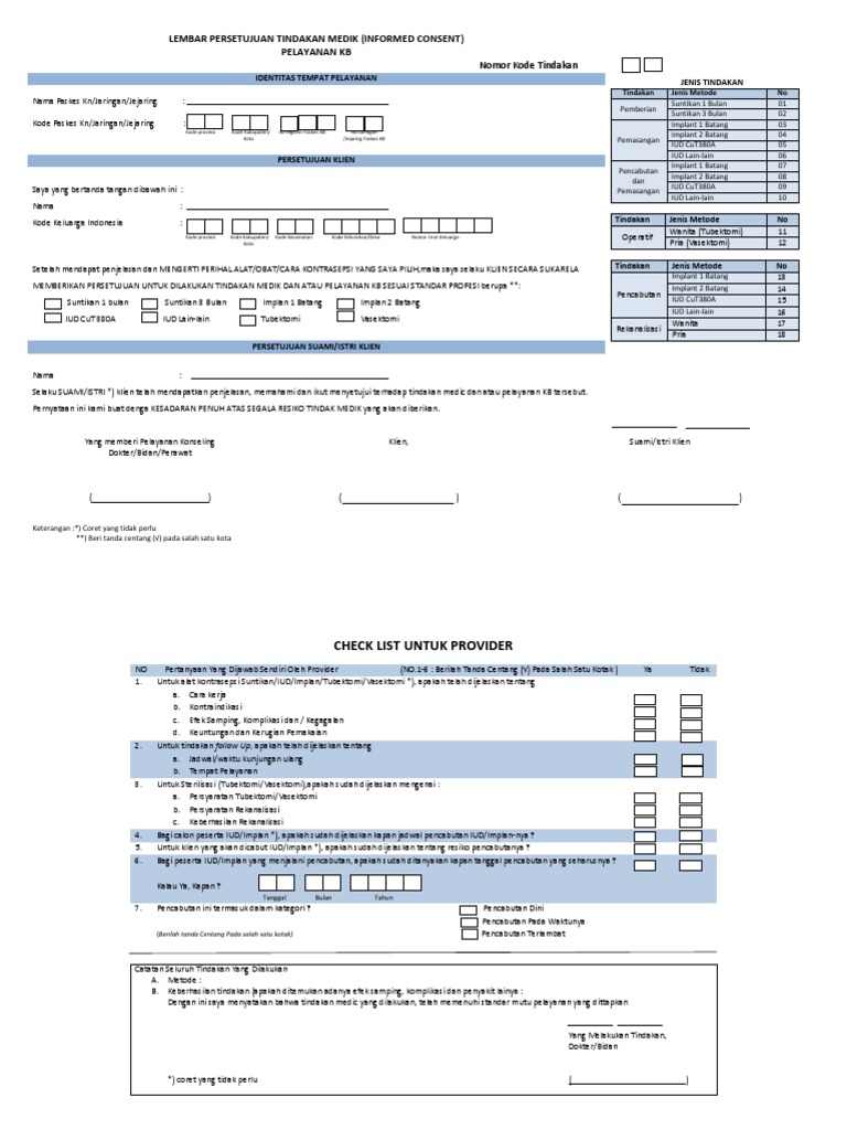 Lembar Persetujuan Tindakan Medik (Informed Consent) Pelayanan KB | PDF