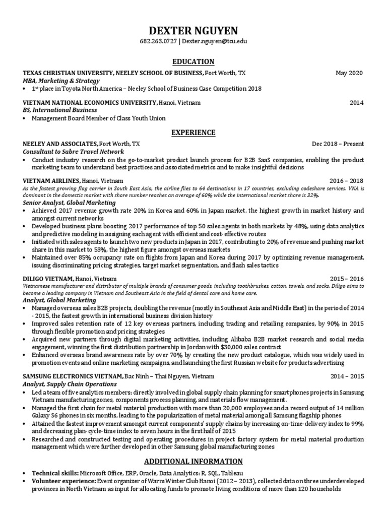 Resume Dexter Nguyen | PDF | Samsung Electronics | Airlines