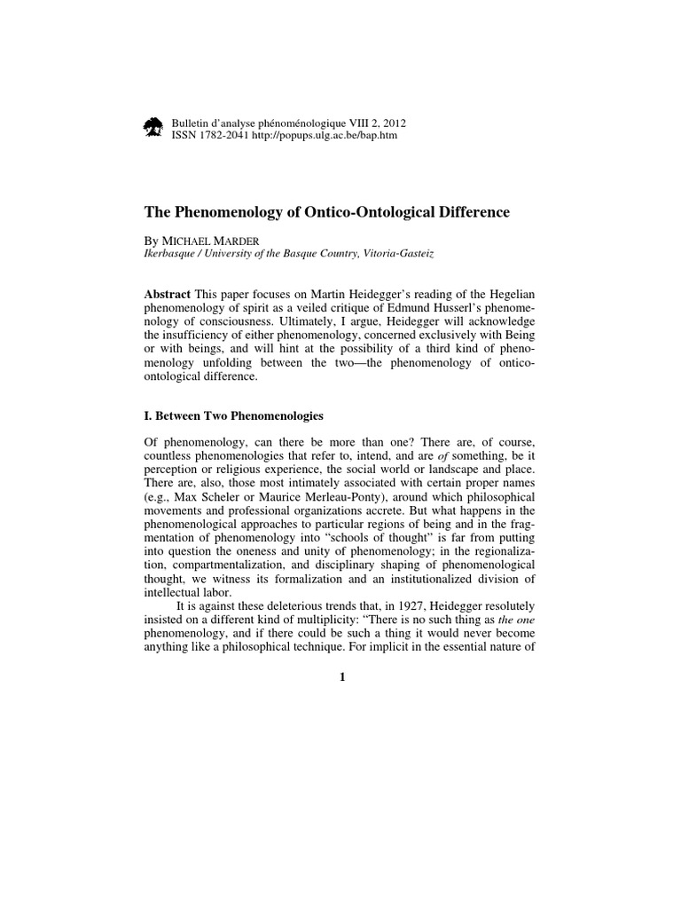 The Phenomenology of Ontico-Ontological Difference | PDF ...