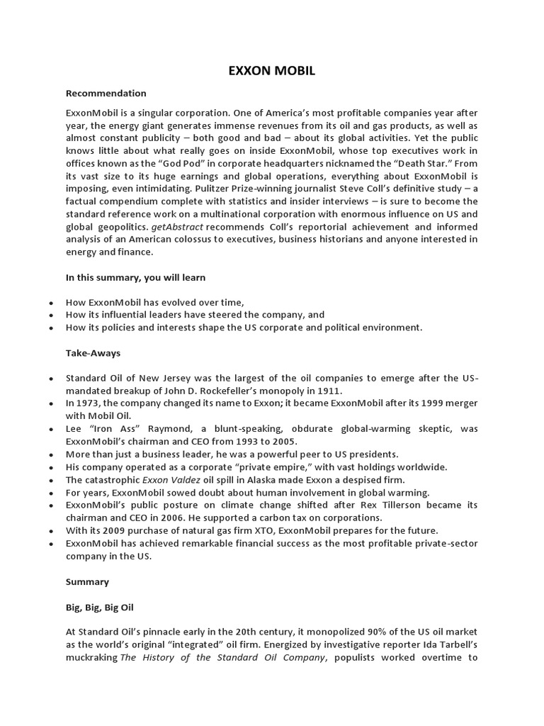 Exxon Mobil: Recommendation | PDF | Exxon Mobil | Global Warming