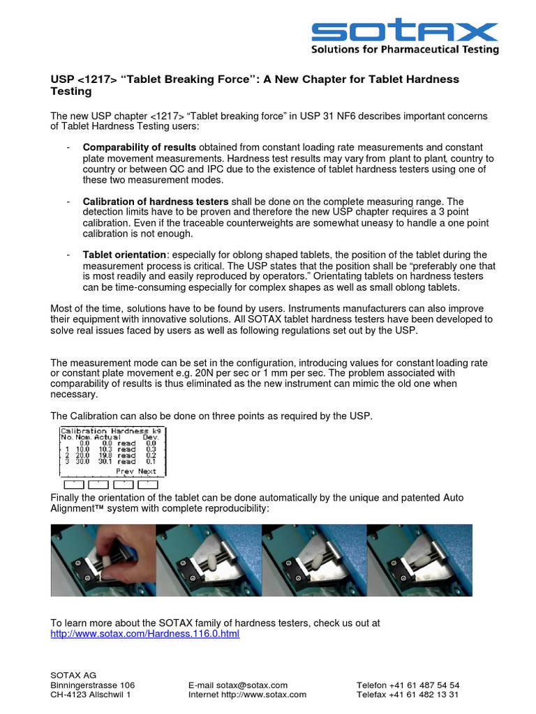 USP “Tablet Breaking Force”: A New Chapter for Tablet Hardness Testing