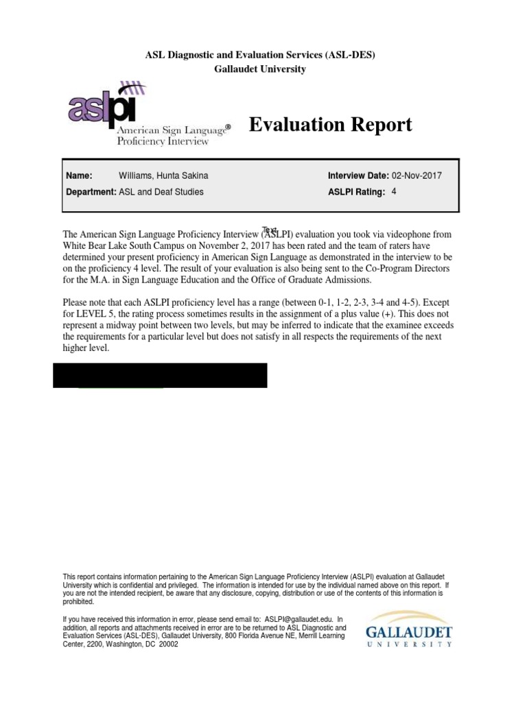 ASL Proficiency Level 4 Report | PDF