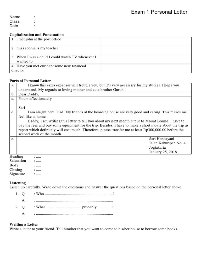 Exam 1 Personal Letter | PDF