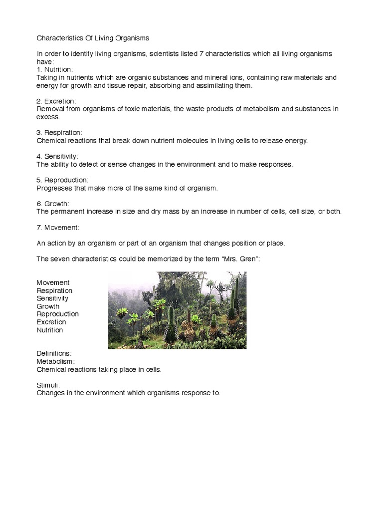 Characteristics of Living Organisms | PDF