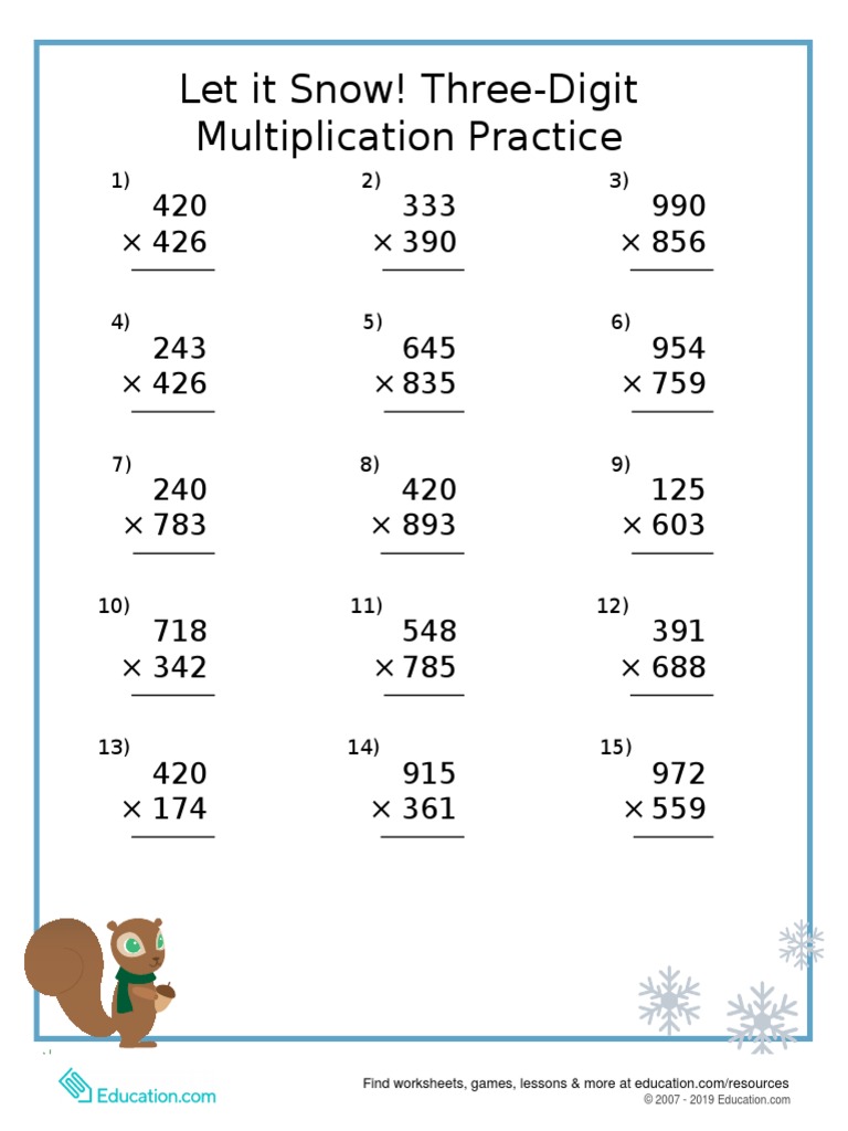 Let It Snow 3 Digit Multiplication | PDF