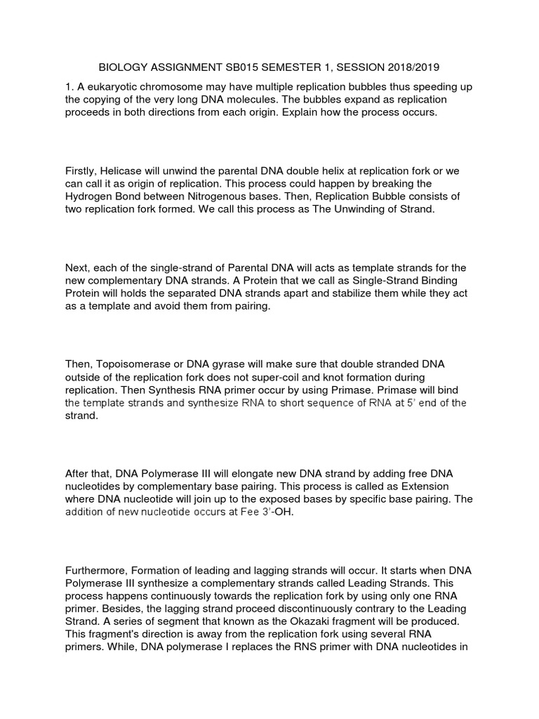 Biology Assignment SB015 Semester 2 | PDF | Dna Replication | Operon