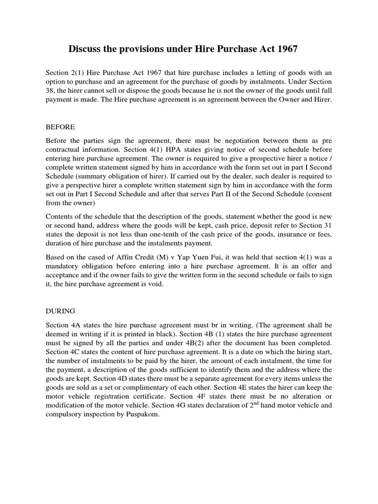 Formation For A Valid Hire Purchase Agreement | PDF | Virtue | Business Law