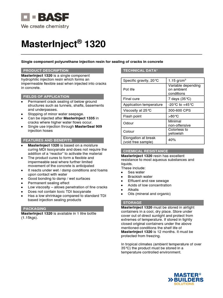 Basf Masterinject 1320 Tds | PDF | Polyurethane | Humidity