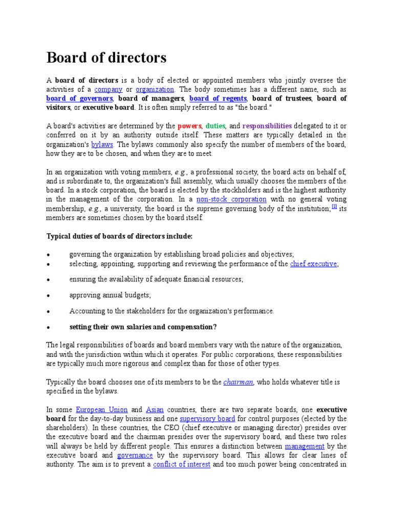 Board of Directors | PDF | Board Of Directors | Business Law