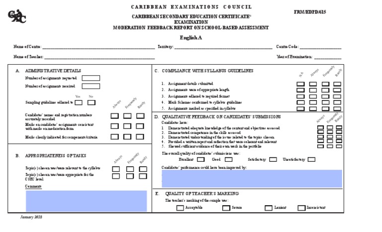 CSEC EngA ModerationFeedbackReportonSBA 2018 V02 Fillable | PDF ...