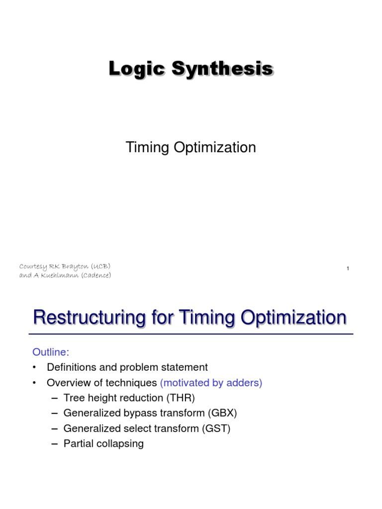 017 Timing Optimization Pdf Logic Synthesis Mathematical Optimization