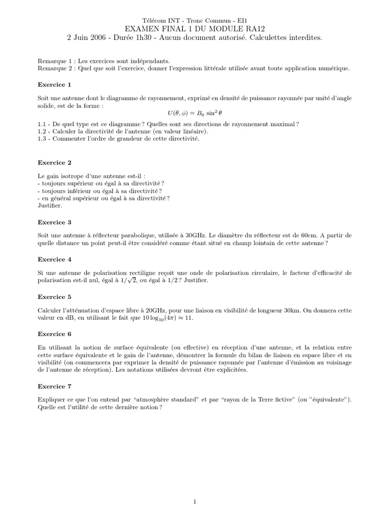 Exo Corrige Antenne PDF | PDF | Antenne (Radio) | Ingénierie de diffusion