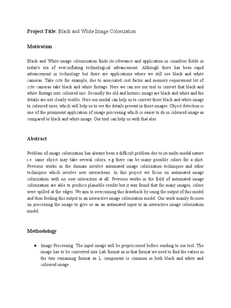 Black and White Image Colorization | PDF | Human–Computer Interaction ...