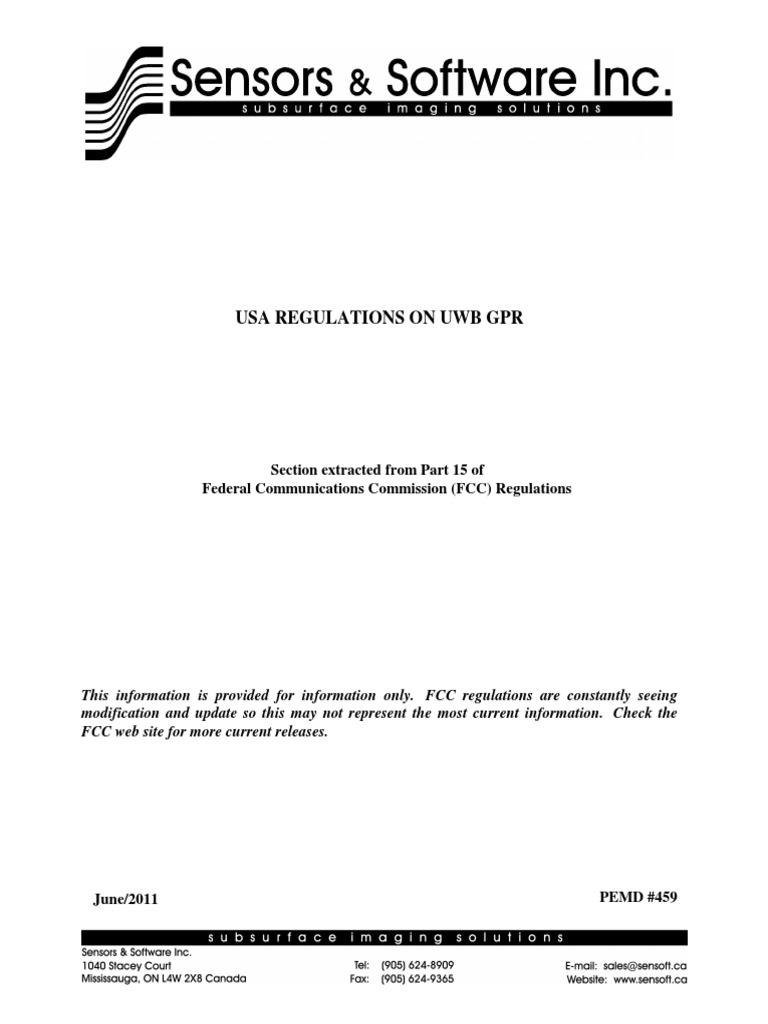 Usa Regulations On Uwb GPR: Section Extracted From Part 15 of Federal ...