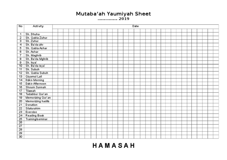 Lembar Mutabaah Harian | PDF