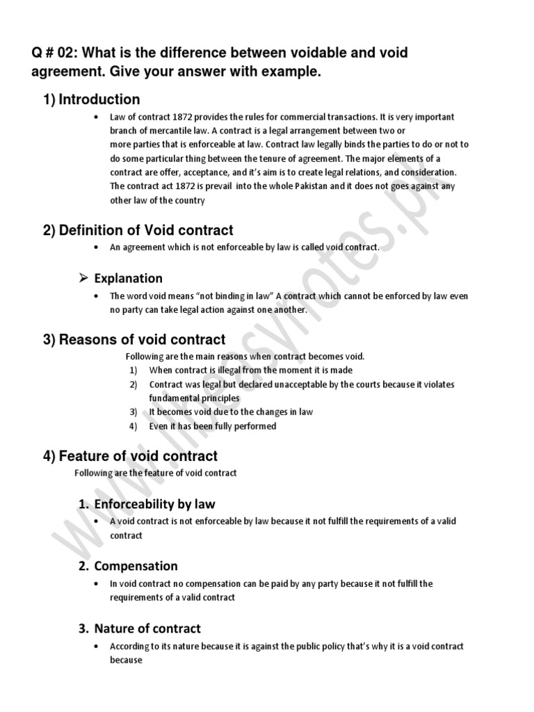 Void and Voidable Contract | PDF | Void (Law) | Private Law