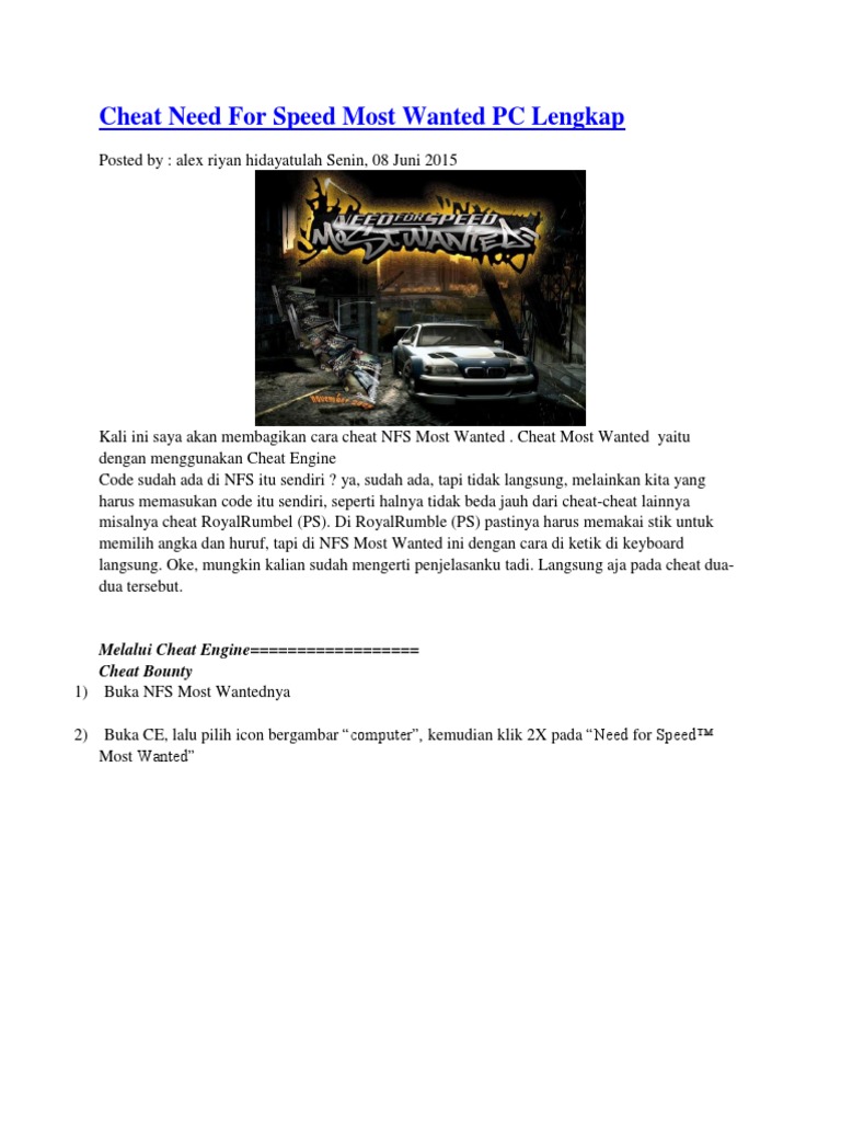 Cheat Need For Speed Most Wanted PC Lengkap | PDF