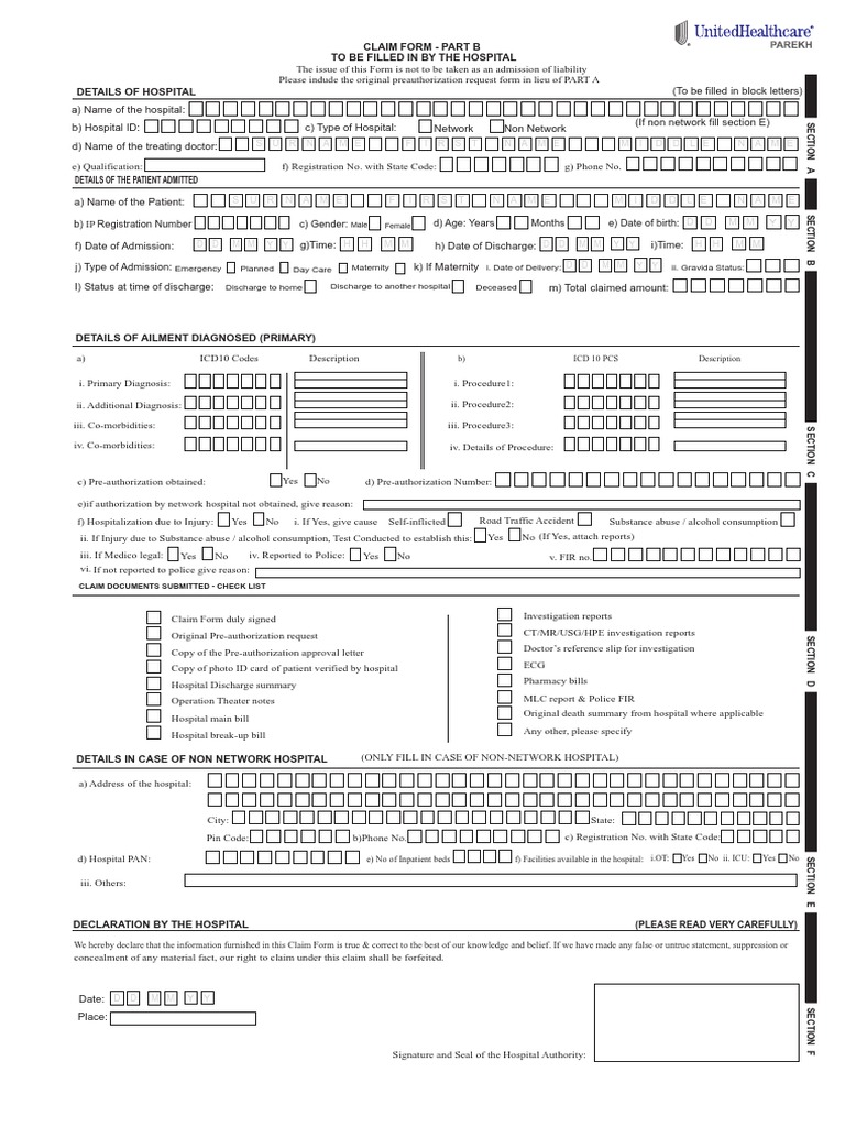 Claim Form PartB | PDF | International Statistical Classification Of ...