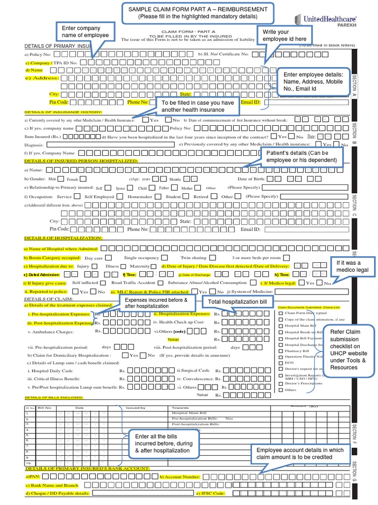 Sample Claim - Form - Parta PDF | PDF | Insurance | Patient