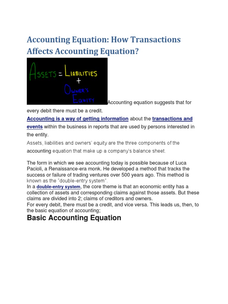 Accounting Equation | PDF | Debits And Credits | Equity (Finance)