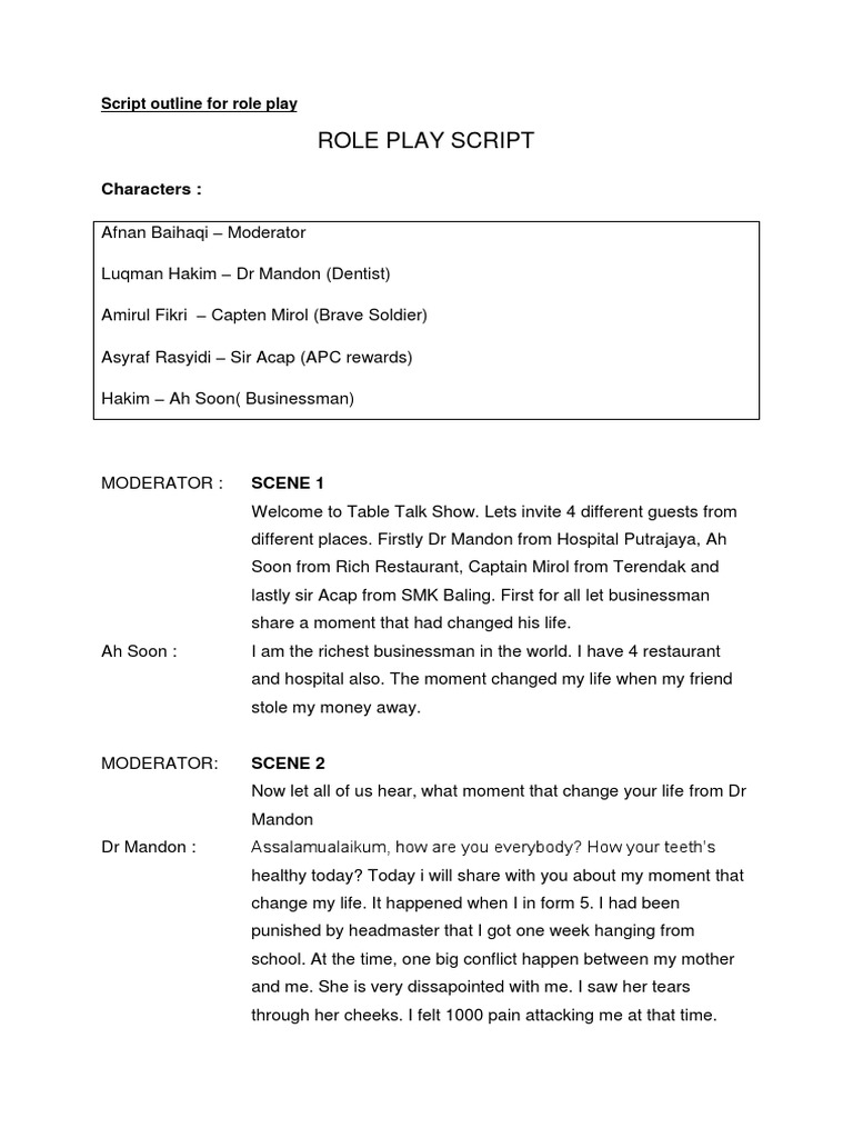 Script Outline For Role Play | PDF | Leisure