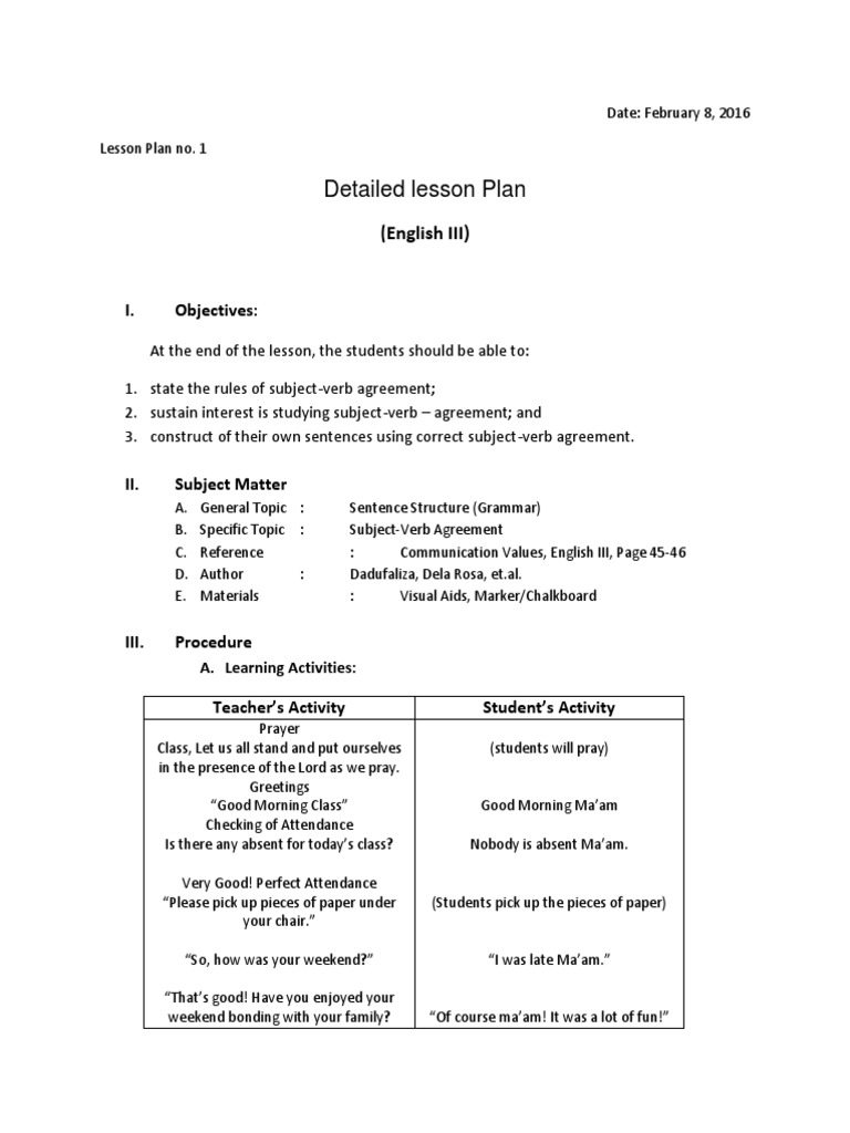 Detailed Lesson Plan: (English III) | PDF | Grammatical Number | Idiom