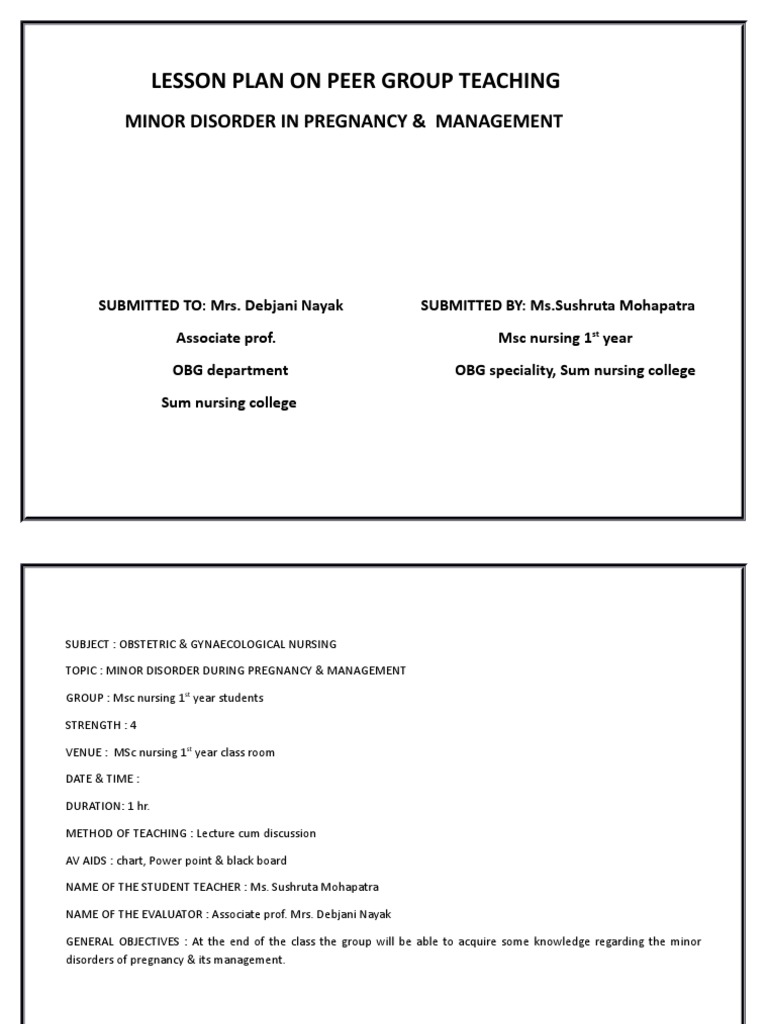 Lesson Plan On Minor Disorders During Pregnancy & Its Management | PDF ...