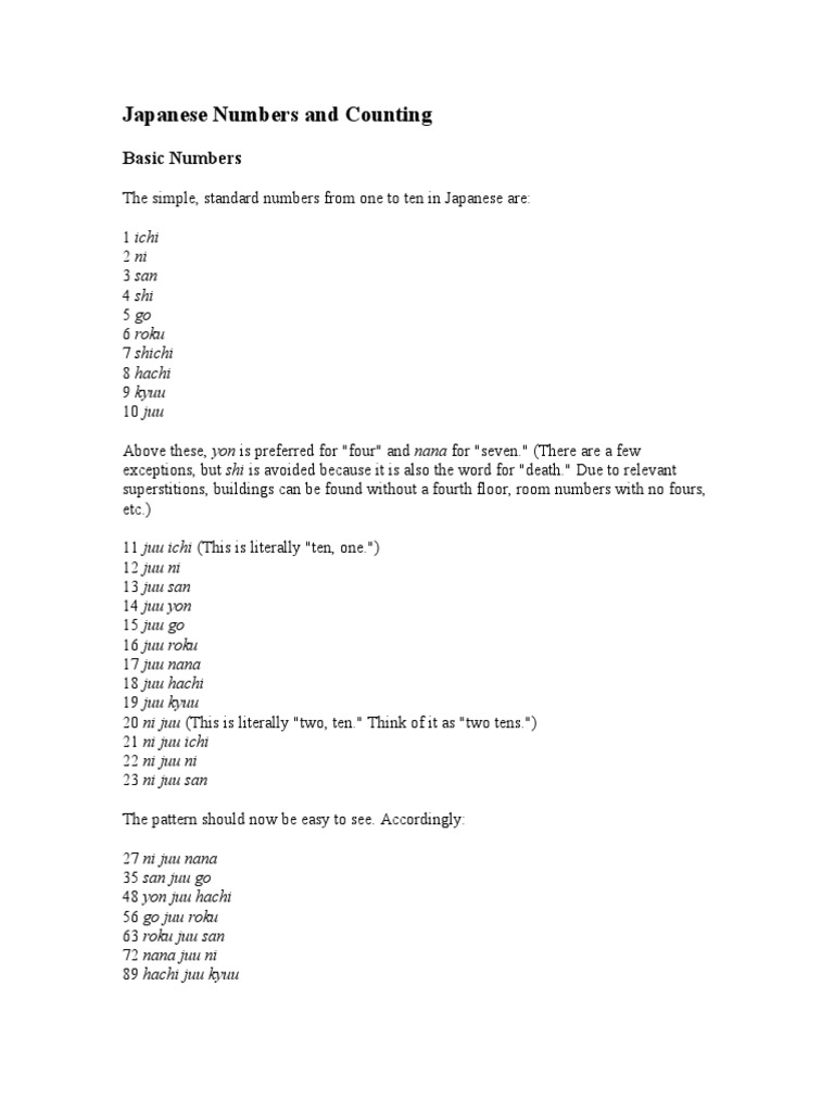 Japanese Numbers and Counting | PDF