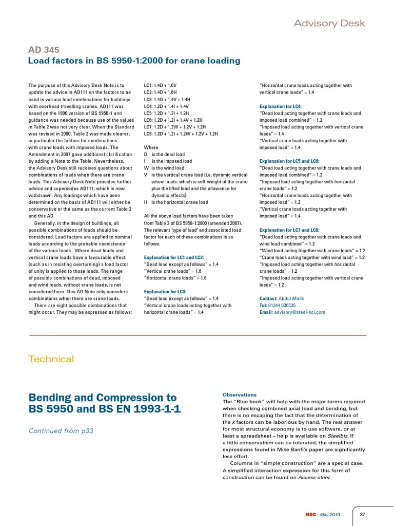 Load Factors in BS 5950-1:2000 For Crane Loading: Bending and ...