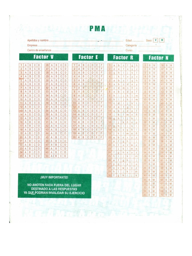 Hoja de Respuestas PMA 2 | PDF