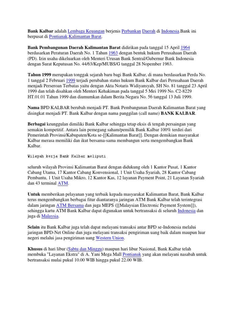 Bank Kalbar: Sejarah dan Layanan Unggulan | PDF