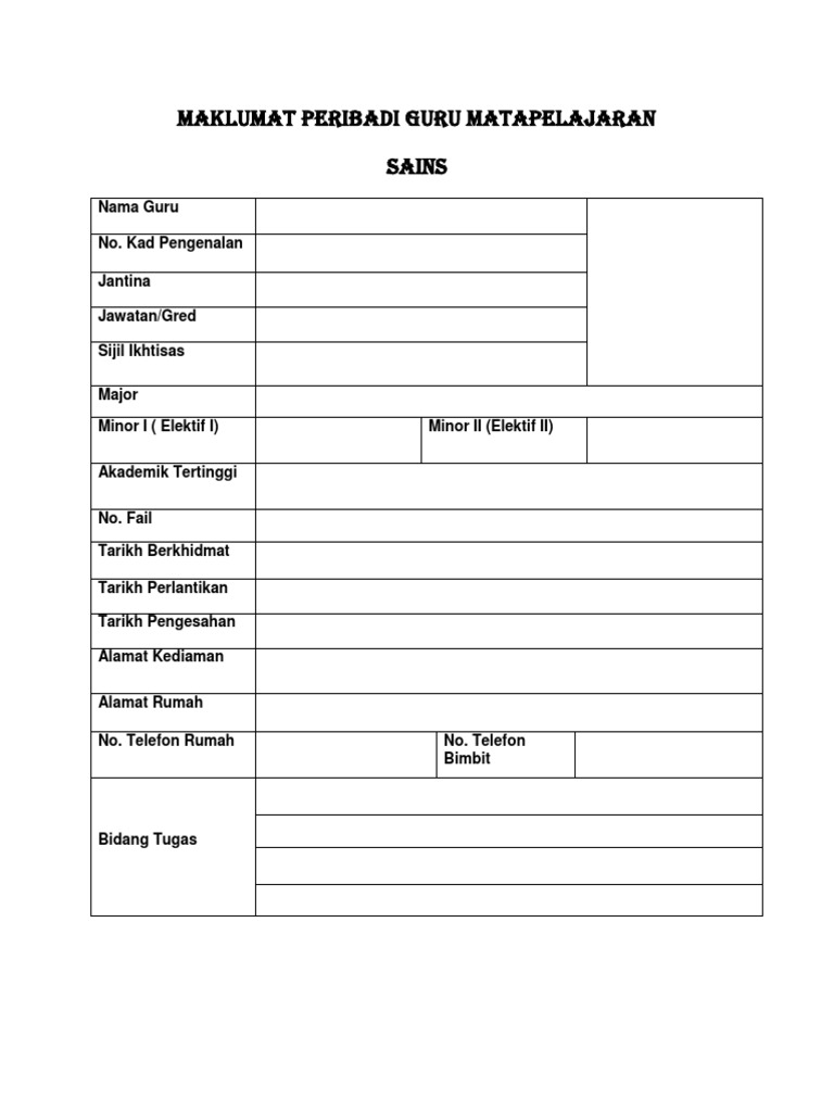 Maklumat Peribadi Guru Kosong | PDF