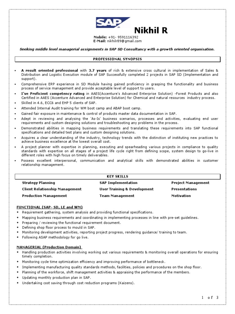 Nikhil Resume | PDF | Invoice | Sap Se
