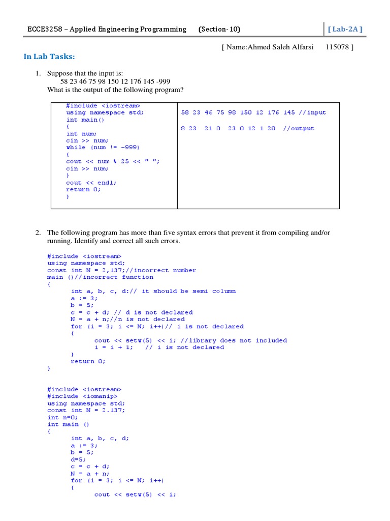 Lab2a 10 Final | PDF | Numbers | Computer Programming