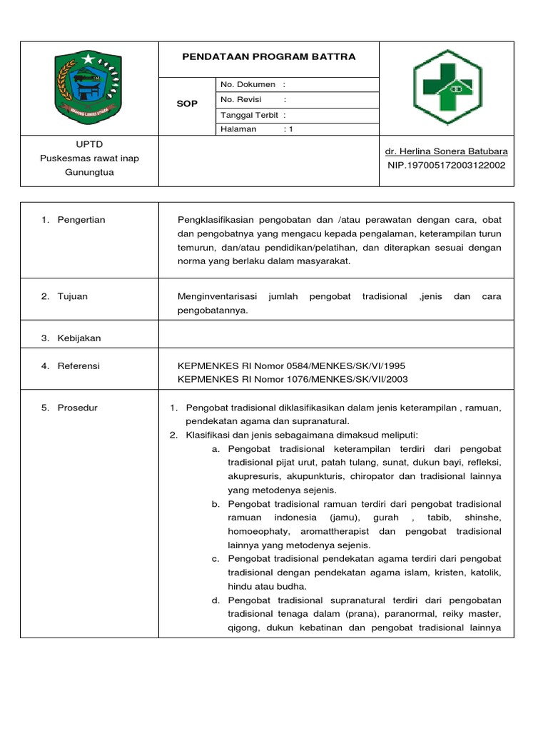Sop Pendataan Program Batra | PDF