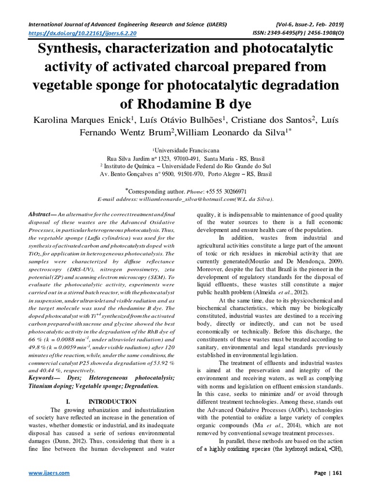 Synthesis, Characterization and Photocatalytic Activity of Activated Charcoal Prepared From ...