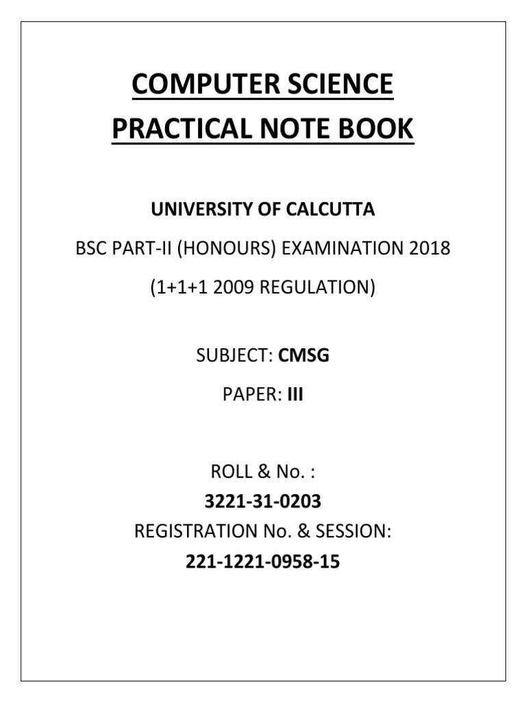 Computer Science Practical Note Book: University of Calcutta | PDF