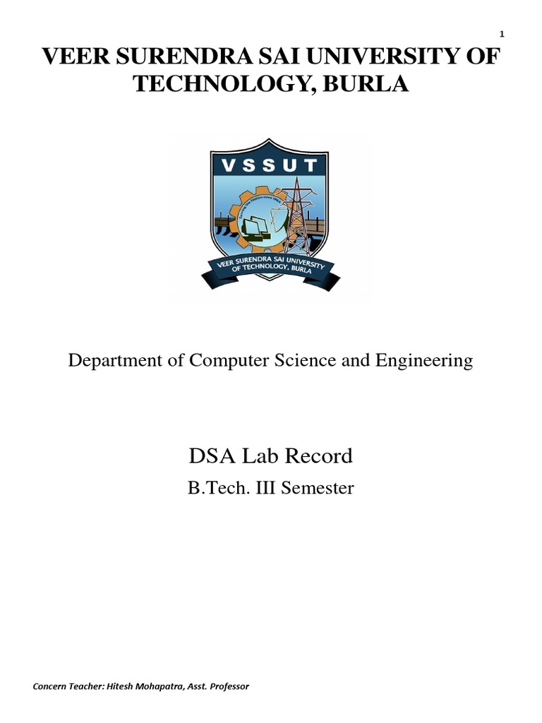 Data Structure Lab Record - VSSUT, Burla | PDF