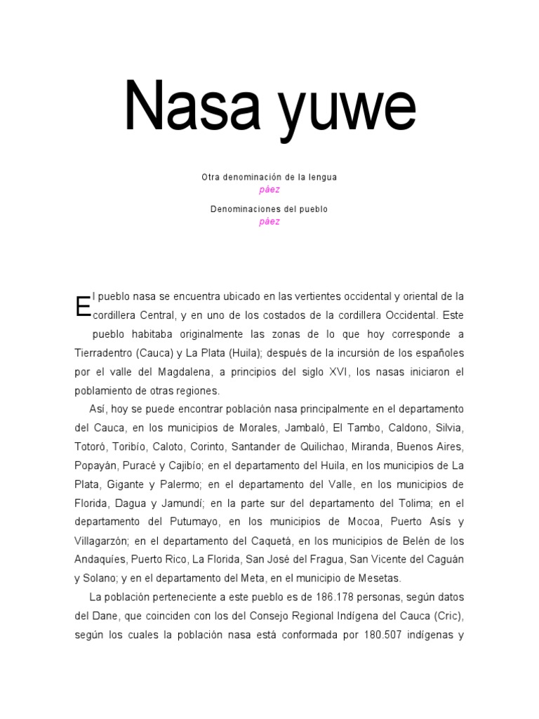 Estudios Nasa Yuwe PDF | PDF | Lengua española | Idiomas