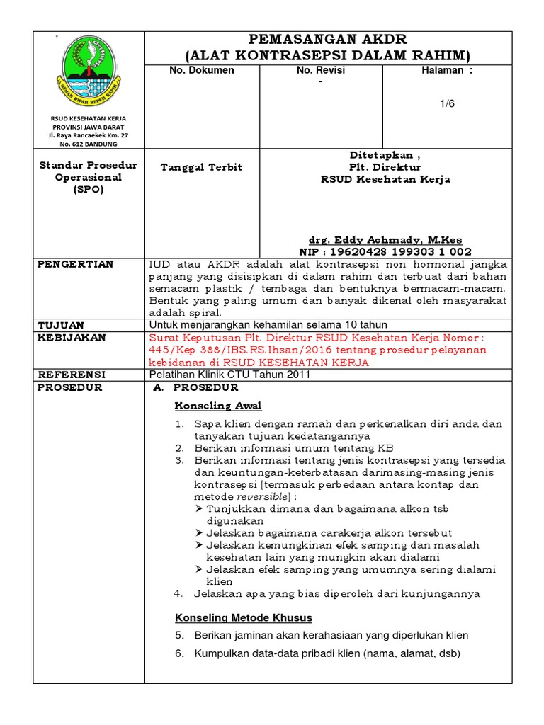 Sop Pemasangan Iud | PDF