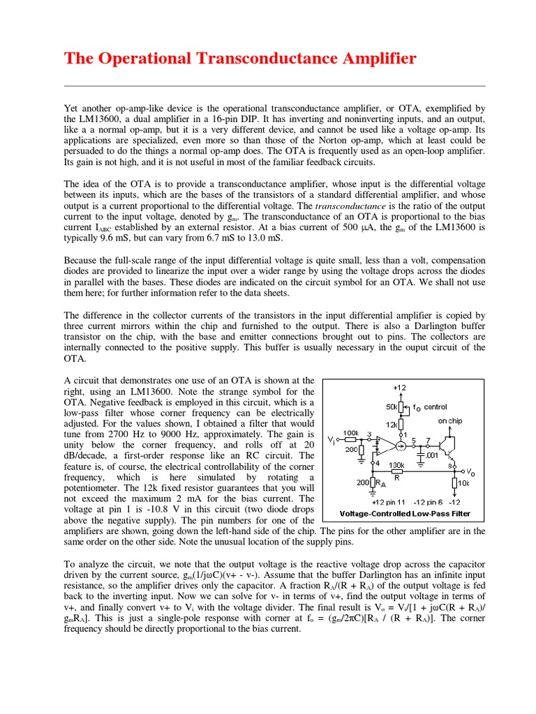 The Operational Transconductance Amplifier | PDF | Amplifier | Operational Amplifier
