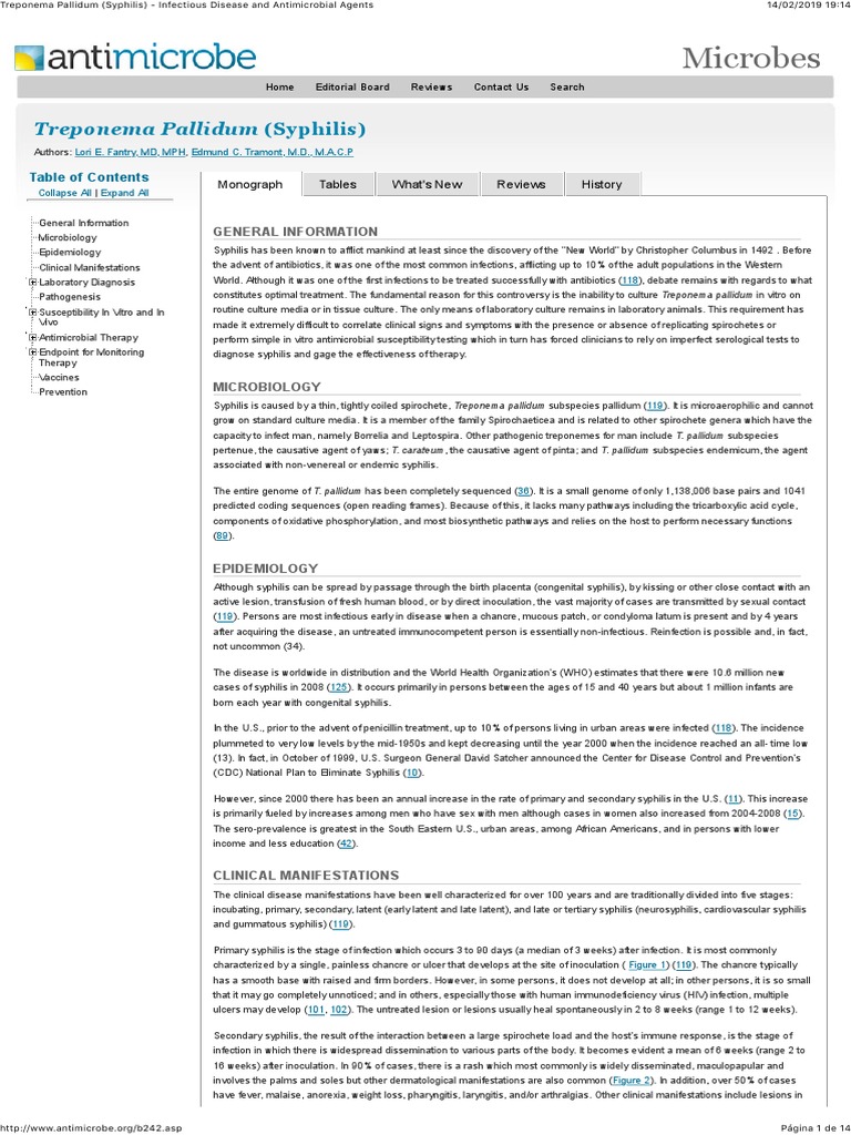 Treponema Pallidum (Syphilis) - Infectious Disease and Antimicrobial ...