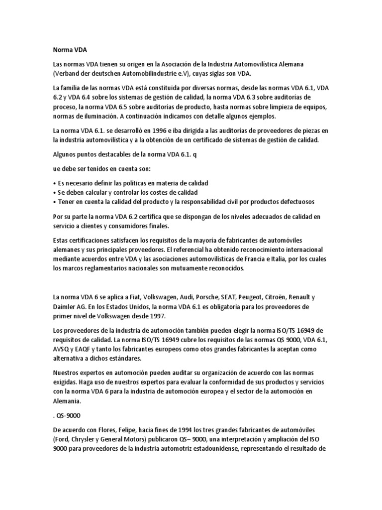 Norma VDA | PDF | Coche | Calidad (comercial)