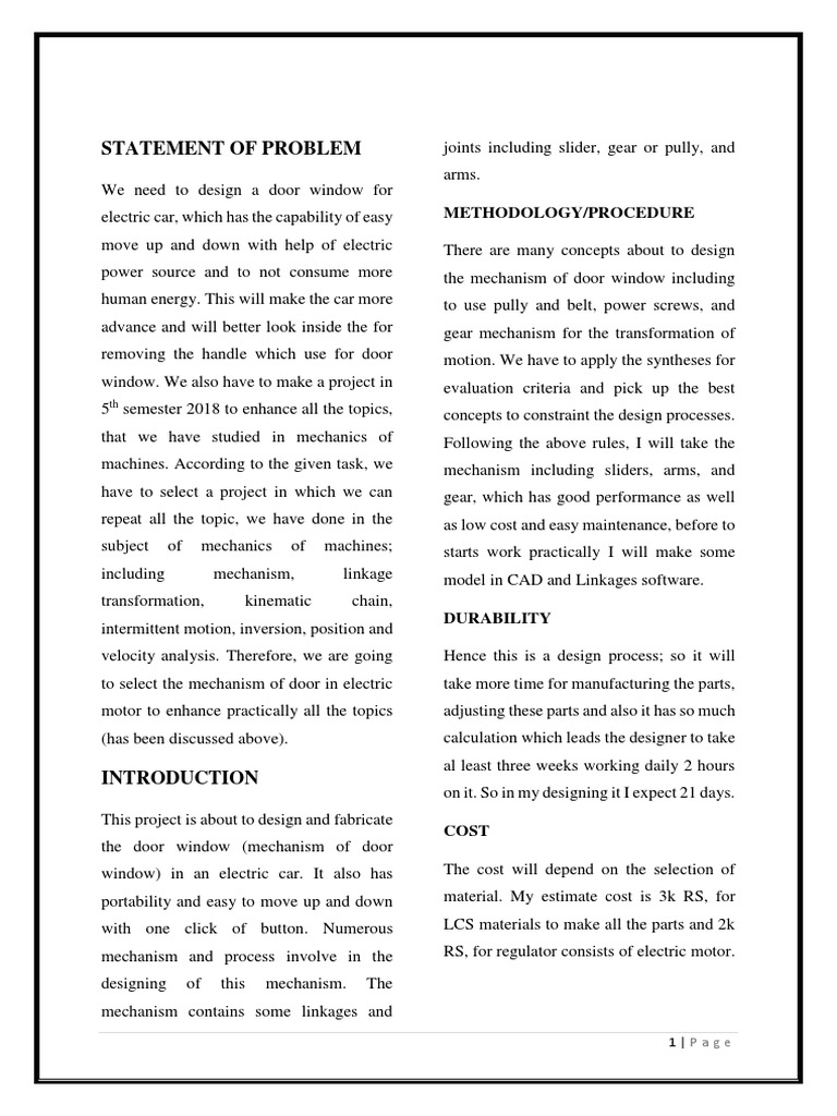 Statement of Problem: Methodology/Procedure | PDF | Machines | Design