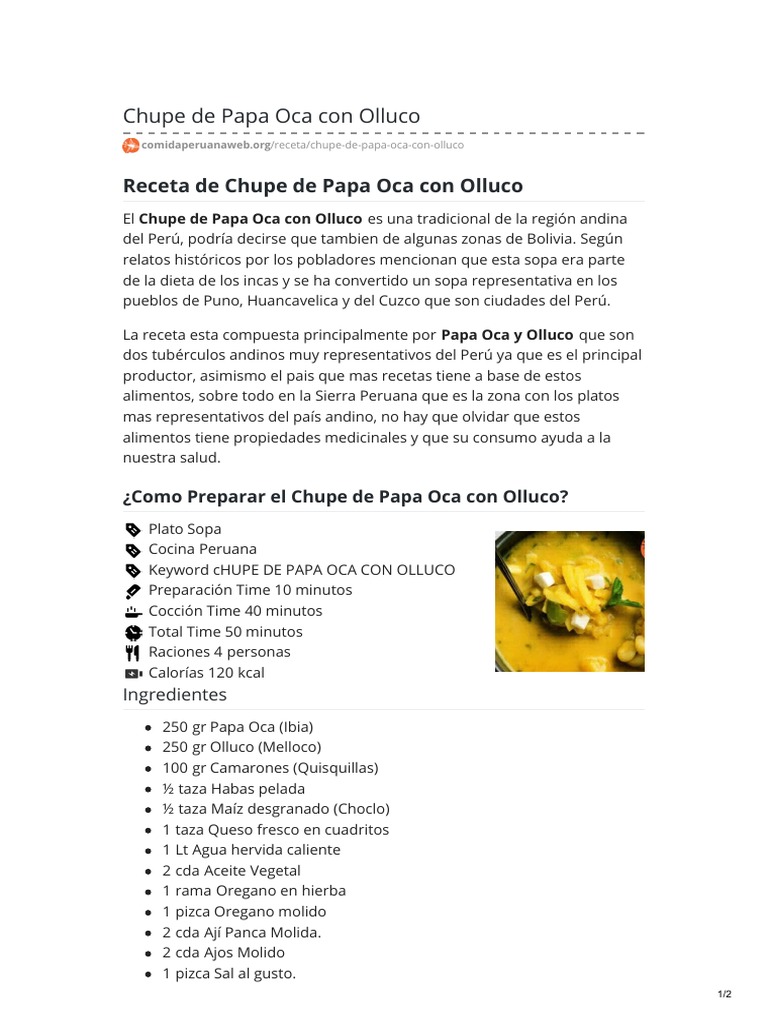 Receta de Chupe de Papa Oca Con Olluco | PDF | Cocinando | Cocina