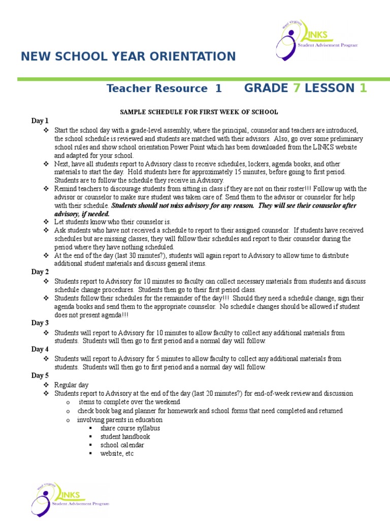 New School Year Orientation Grade Lesson: Teacher Resource 1 | PDF | Students | Teachers