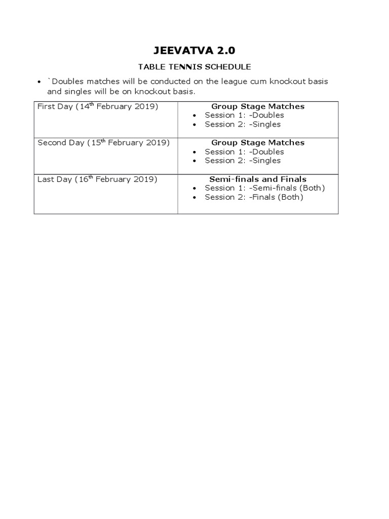 Table Tennis Schedule | PDF | Sports & Recreation