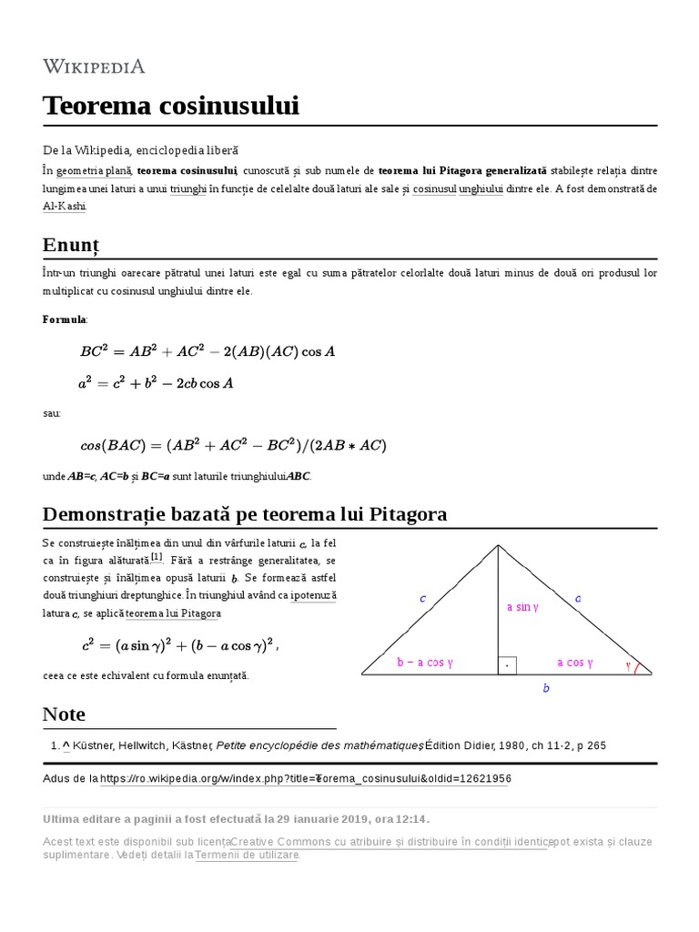 Teorema Cosinusului | PDF
